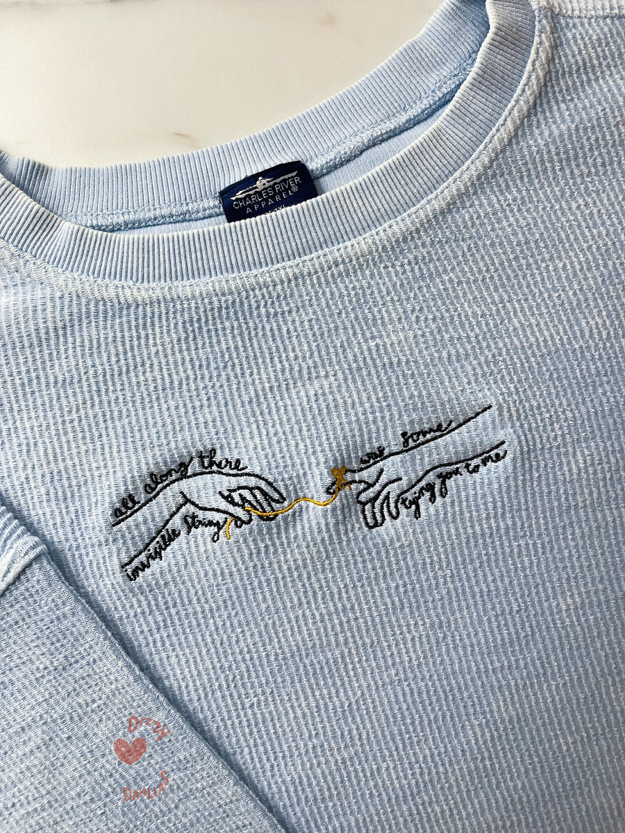 Invisible String Ribbed Crewneck- Baby Blue – Dizzy Dahlias